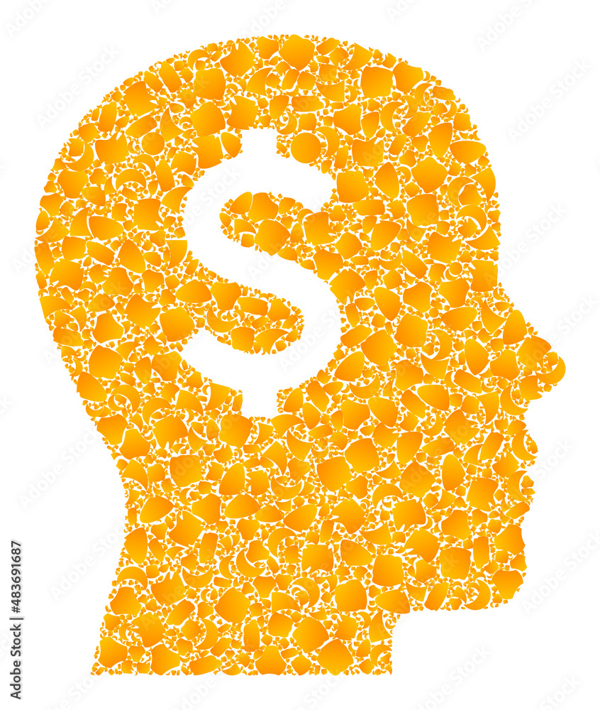 Vector gold banker head mosaic icon. Banker head is isolated on a white ...