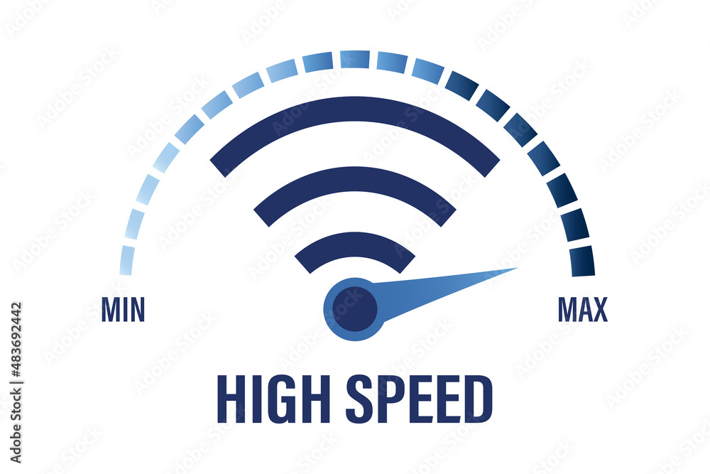 Speed test. High speed wireless internet. Wifi symbol with arrow and ...