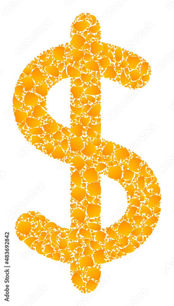 Vector golden dollar sign mosaic icon. Dollar sign is isolated on a ...