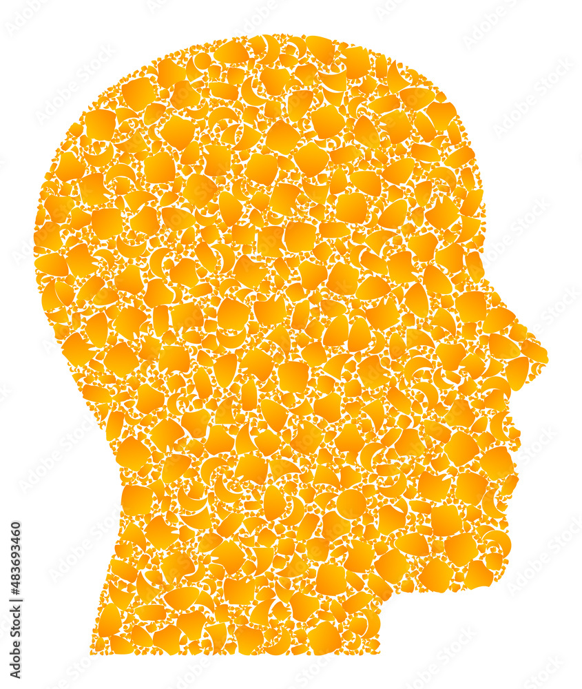 Vector golden man profile mosaic icon. Man profile is isolated on a ...
