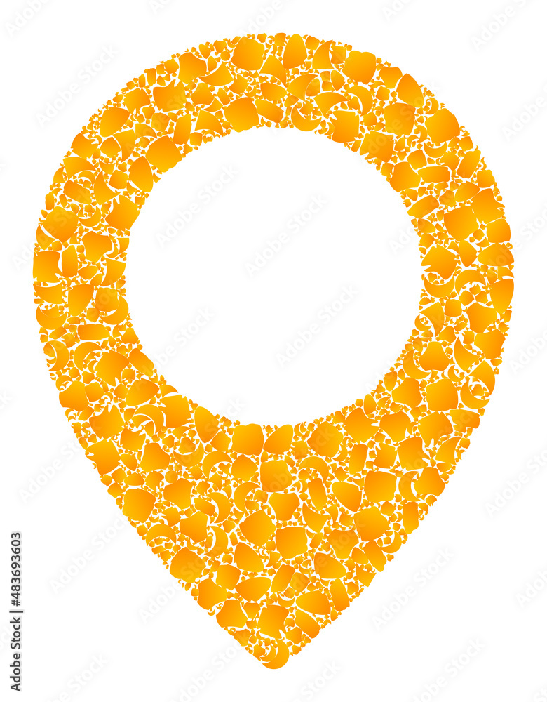 Vector gold map pointer mosaic icon. Map pointer is isolated on a white ...