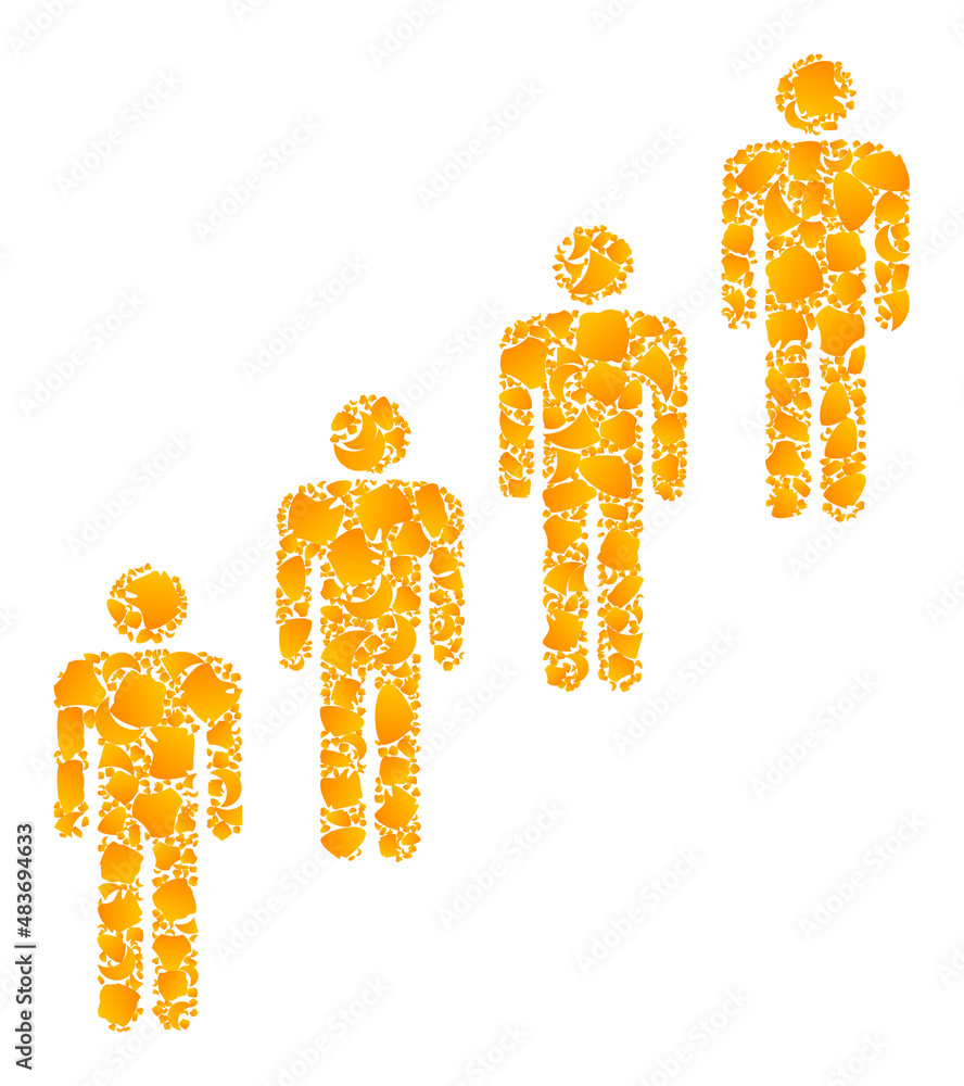 Vector gold people queue mosaic icon. People queue is isolated on a ...