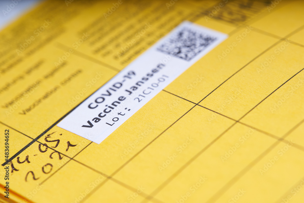 1 White Sticker in a vaccination card. Confirmation of vaccination ...