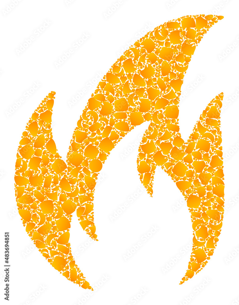 Vector gold fire mosaic icon. Fire is isolated on a white background ...
