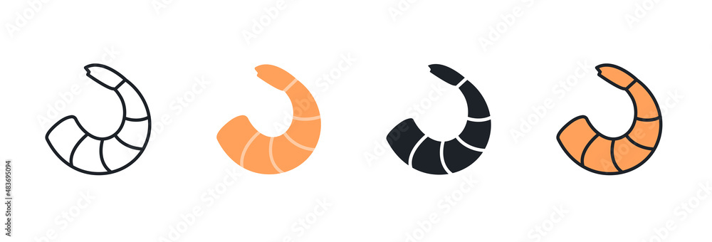 Shrimp prawn icon. Linear flat color icons contour shape outline. Black ...