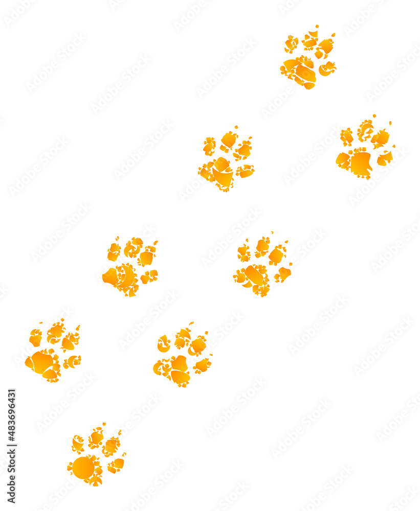 Vector golden tiger paw trace mosaic icon. Tiger paw trace is isolated ...