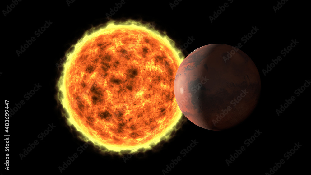 Mars planet around the sun realistic 3d illustration. 8k resolution ...