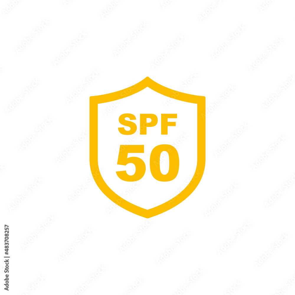 Sun protection SPF 50 simple flat icon vector. SPF 50 icon. Shield icon ...