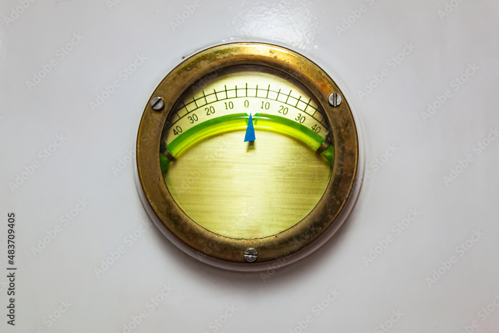 Ship analog inclinometer installed inside the ship. Inclinometer, a ...