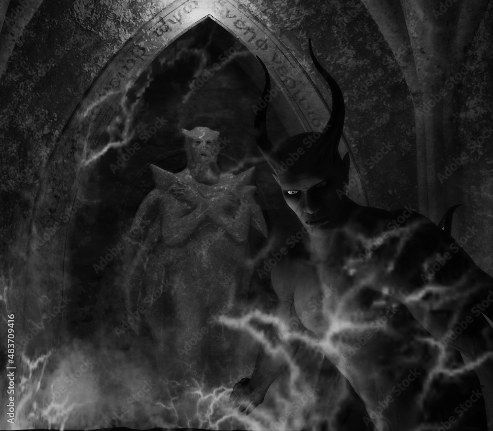 Fallen angel satan in hell Stock Illustration | Adobe Stock