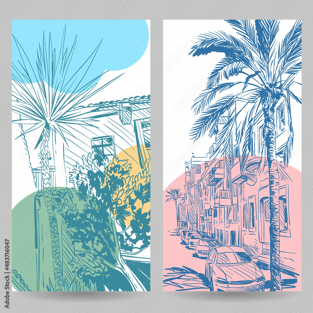 Resort hand drawn sketch, banner element design. Vector illustration ...