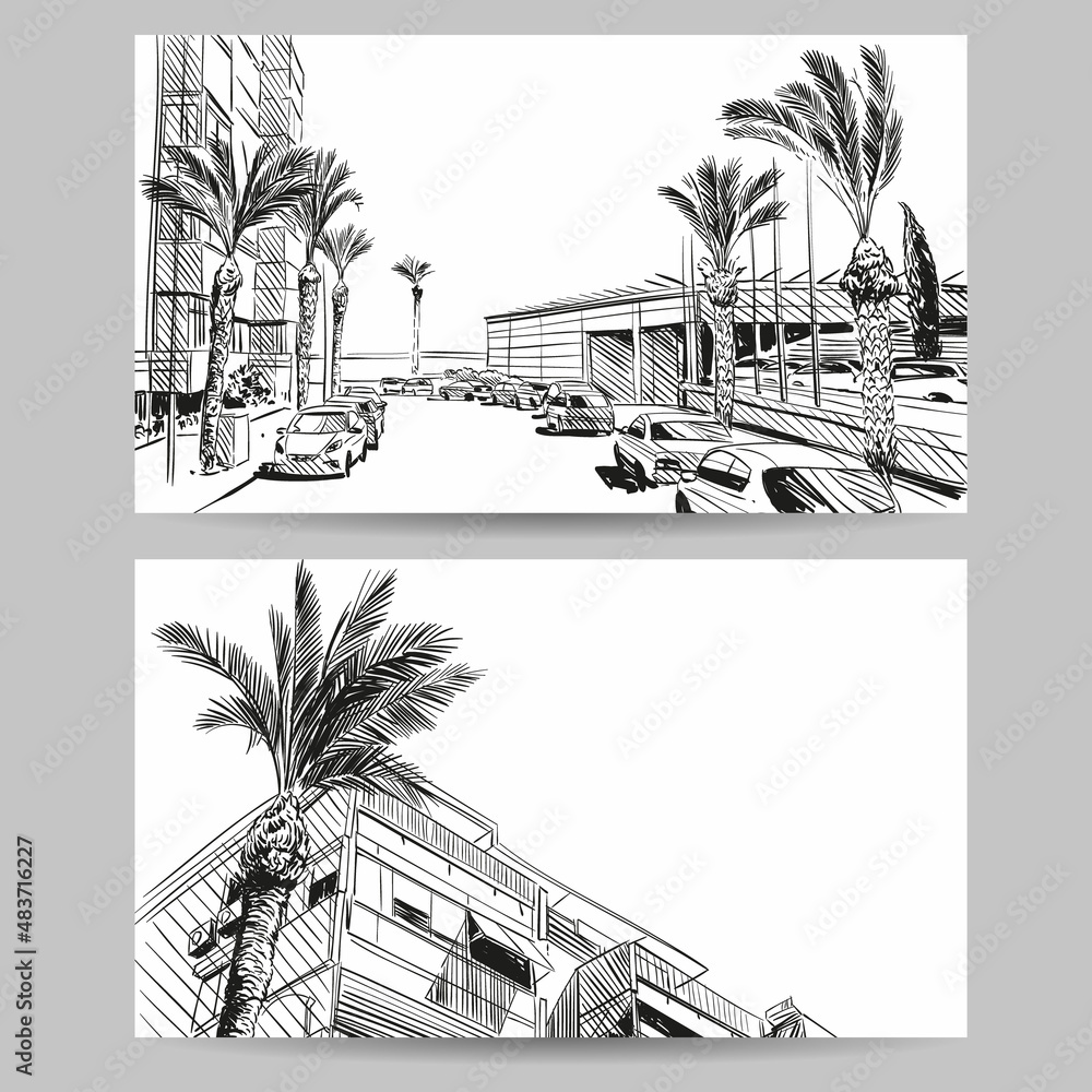 Resort hand drawn sketch, banner element design. Vector illustration ...