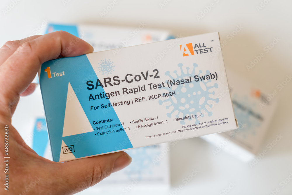 Sydney, Australia 2022-01-27 Covid-19 rapid antigen test kit. Free rat ...