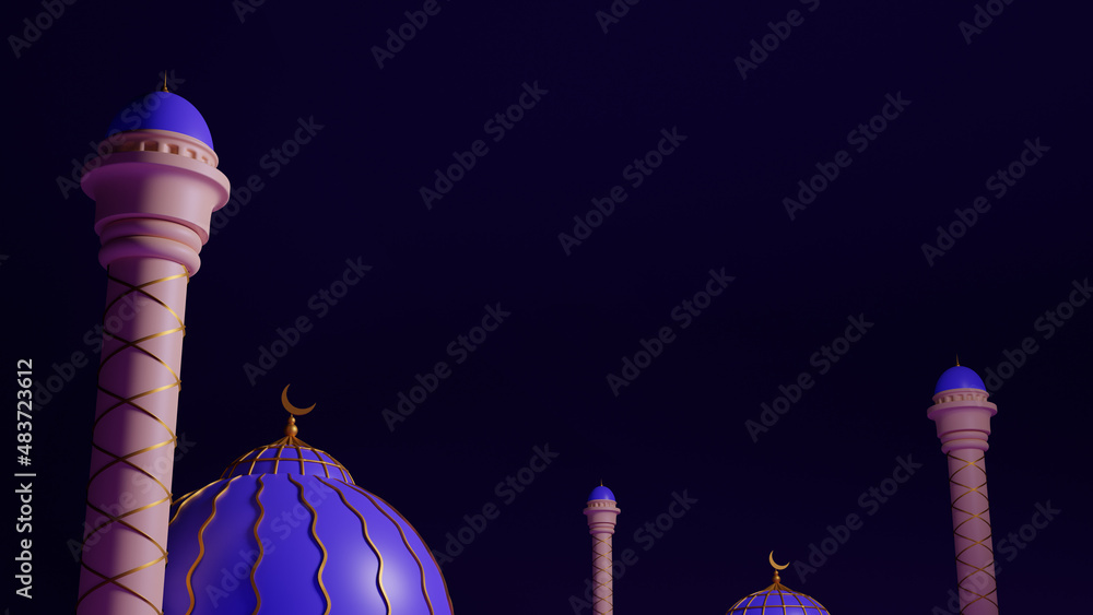 Islamic post design with dome and minaret. 3d Ramadan background with ...