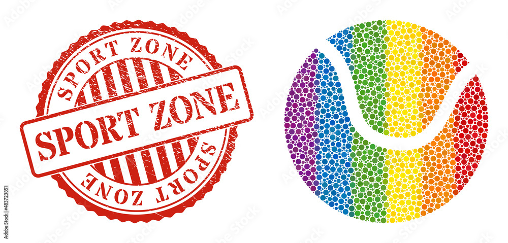 Tennis ball mosaic icon of round dots in different sizes and rainbow ...