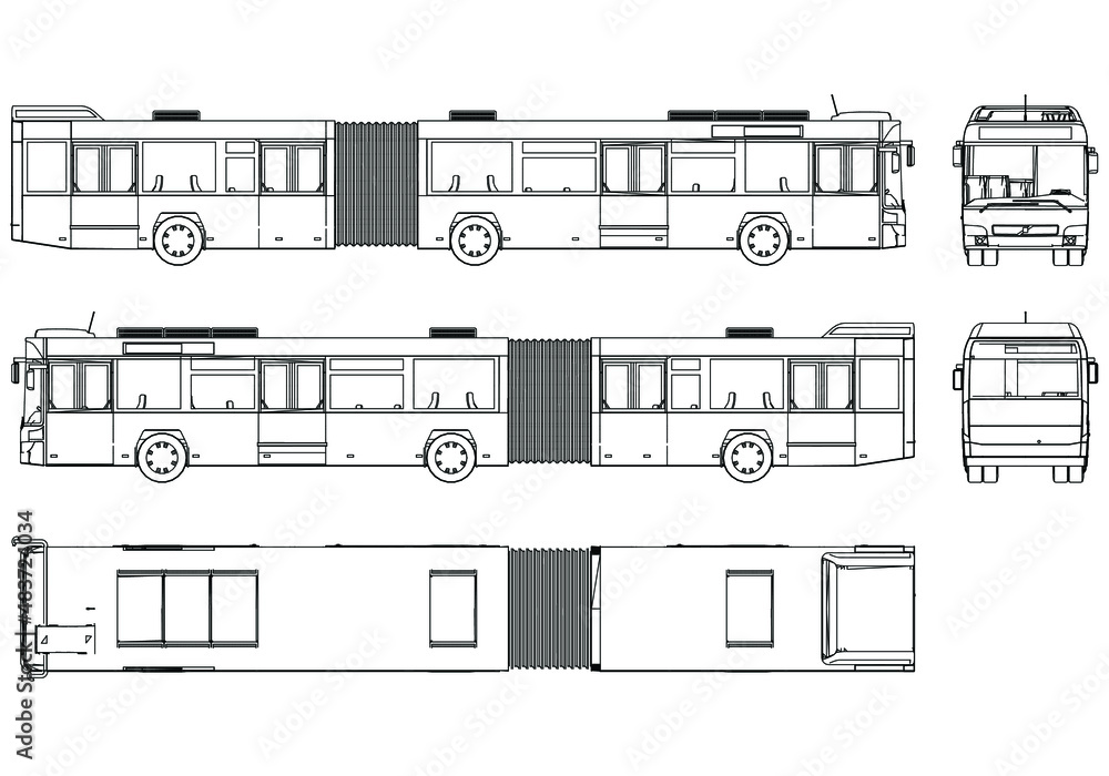 Articulated bus outline vector illustration. Bus vehicle template ...