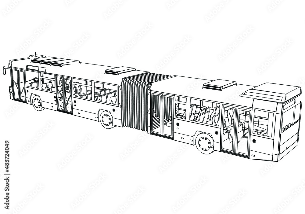 Articulated bus outline vector illustration. Bus vehicle template ...