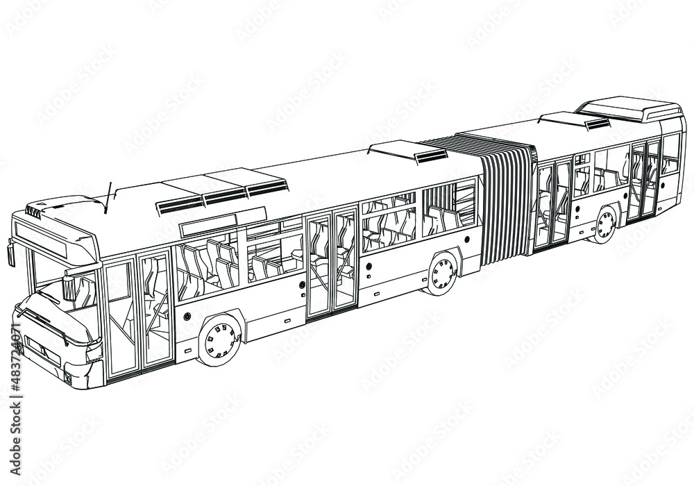 Articulated bus outline vector illustration. Bus vehicle template ...