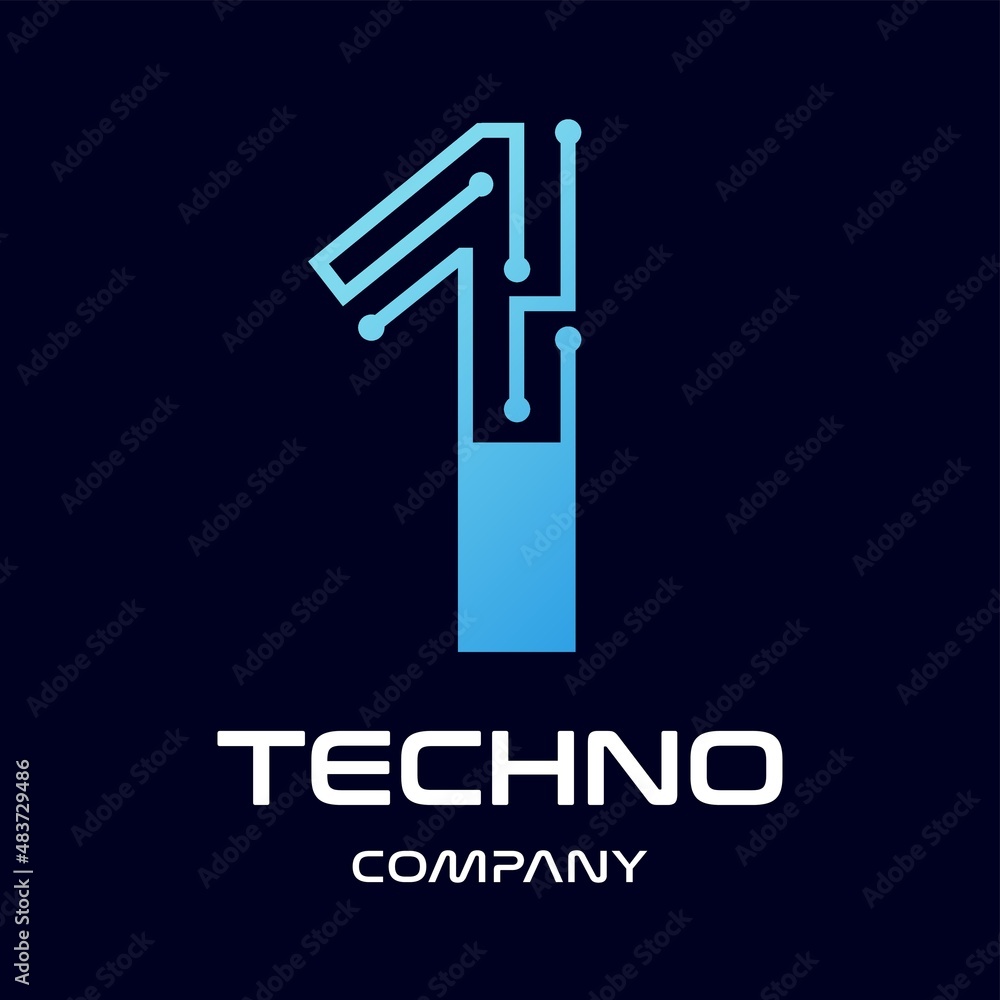 Number one technology vector logo template. This design use blue and ...