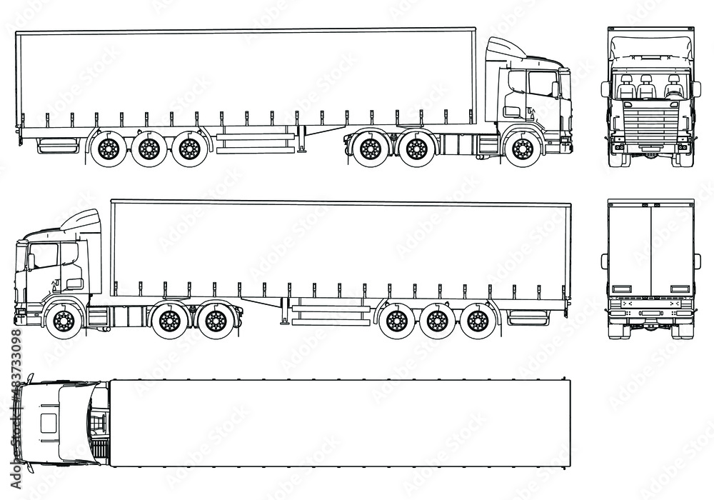 Vector truck trailer outline. Commercial vehicle. Cargo delivering ...