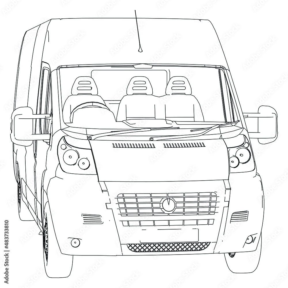 Vector outline van, lorry. Empty van template for advertising, for ...