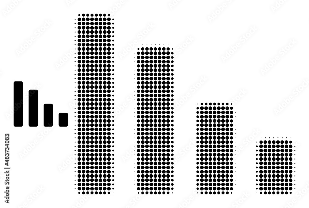 Descending bar chart halftone dotted icon. Descending bar chart vector ...
