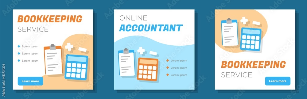 Online bookkeeping social media post, banner set, modern accountant ...