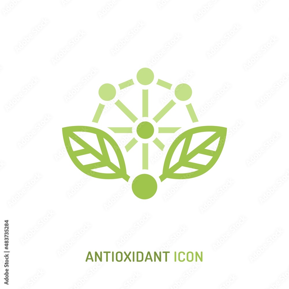 Antioxidant icon. Health benefits molecule,. Vector isolated ...