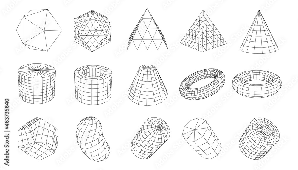 Vecteur Stock A set of geometric shapes from a wireframe. A collection ...