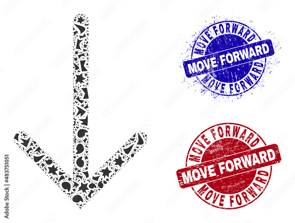 Round MOVE FORWARD rough watermarks with caption inside round forms ...
