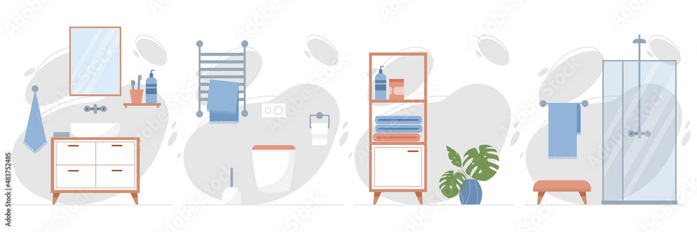 Shower room or bathroom interior design flat vector illustration ...