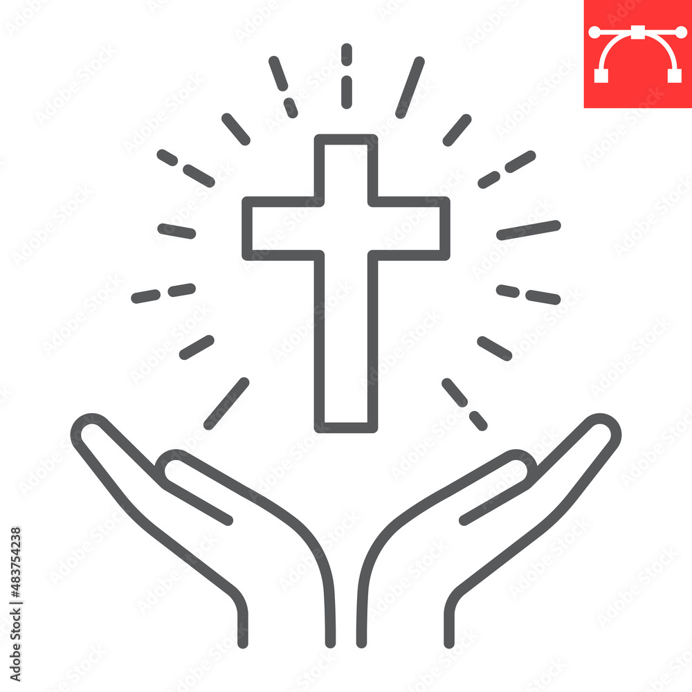 Praying hands holding cross line icon, christian and prayer, hands ...
