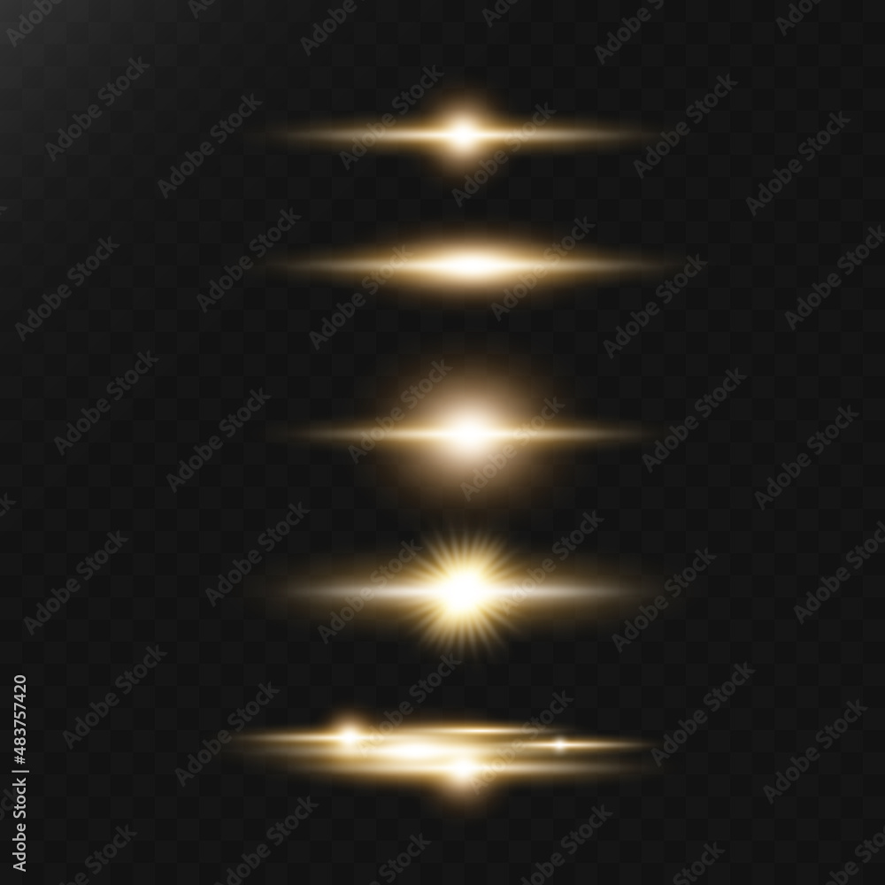 Shining light effects isolated on transparent background, glare, lines ...