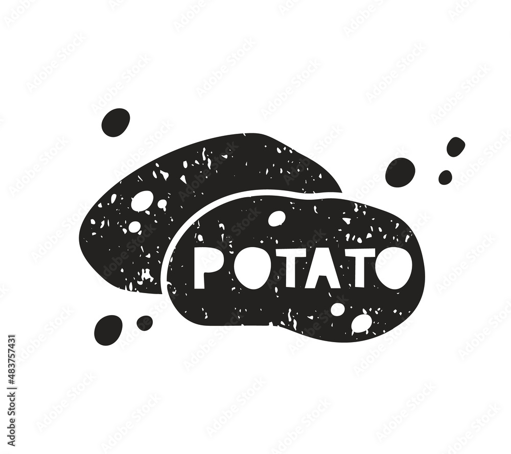 Potato grunge sticker. Black texture silhouette with lettering inside ...