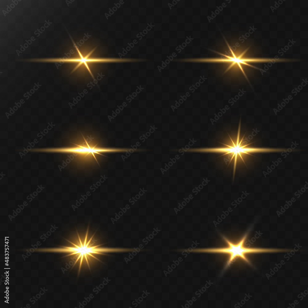 Shining light effects isolated on transparent background, glare, lines ...