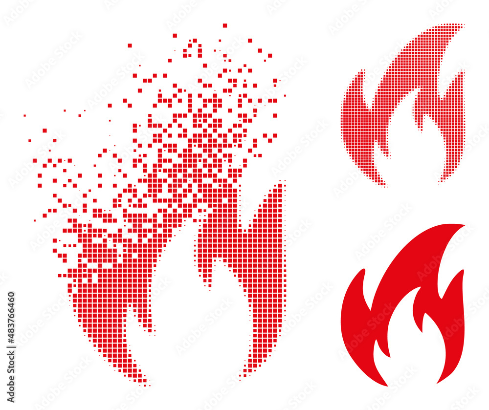 Dissolved dotted fire vector icon with destruction effect, and original ...