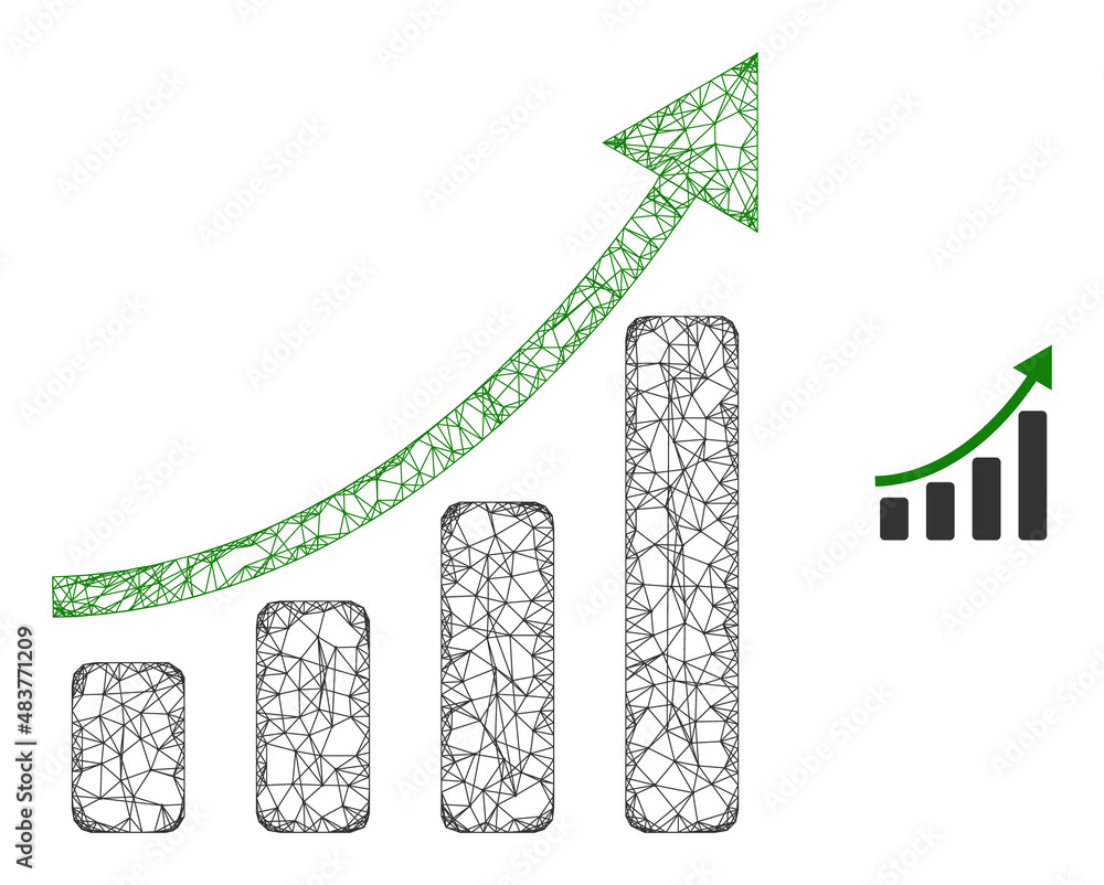 Vector wire frame positive trend icon. Wire frame flat net abstract ...