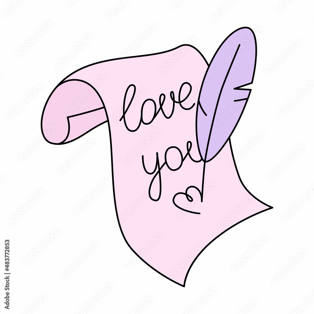 Sheet of pink paper and pen. Love confession with inscription "Love you ...