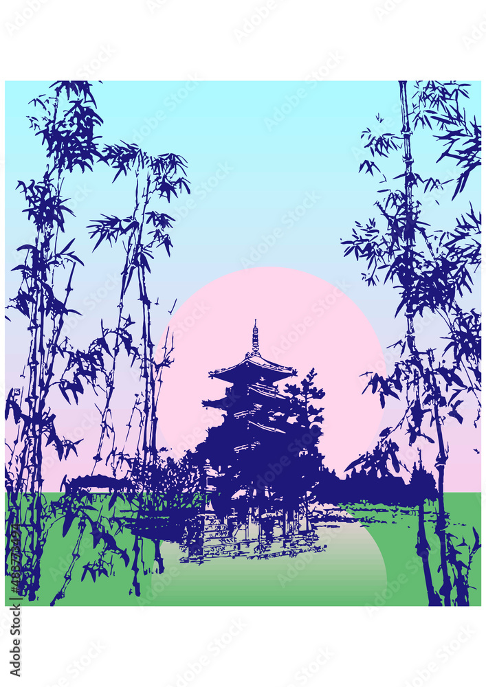 Japanese-style building Bamboo, Japan, Japanese graphics, landscape ...