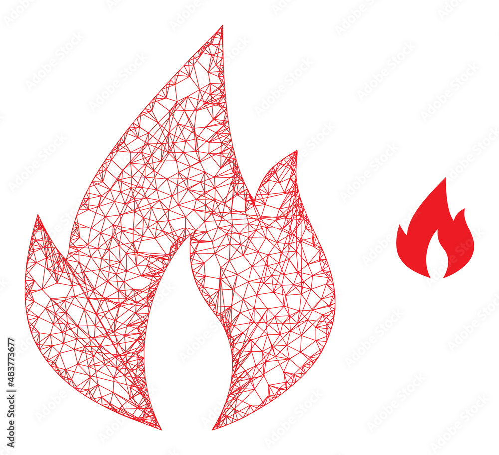 Vector network fire flame icon. Linear frame 2d network geometric image ... Vector network fire flame icon. Linear frame 2d network geometric image ...