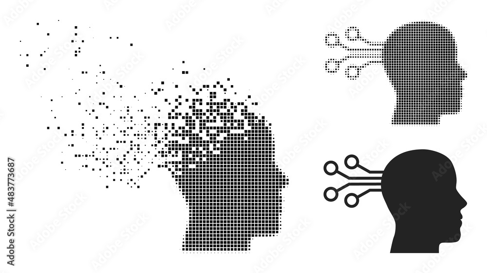 Dispersed dot mind interface vector icon with destruction effect, and ...
