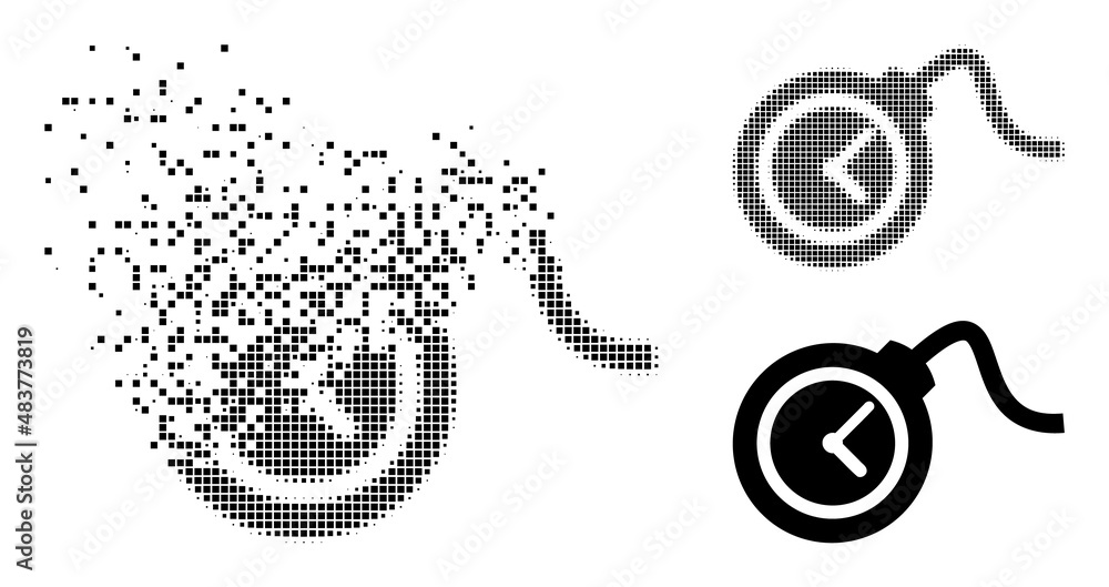 Dispersed pixelated time bomb vector icon with destruction effect, and ...