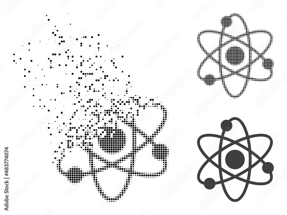 Dissolved dotted atom electrons vector icon with destruction effect ...