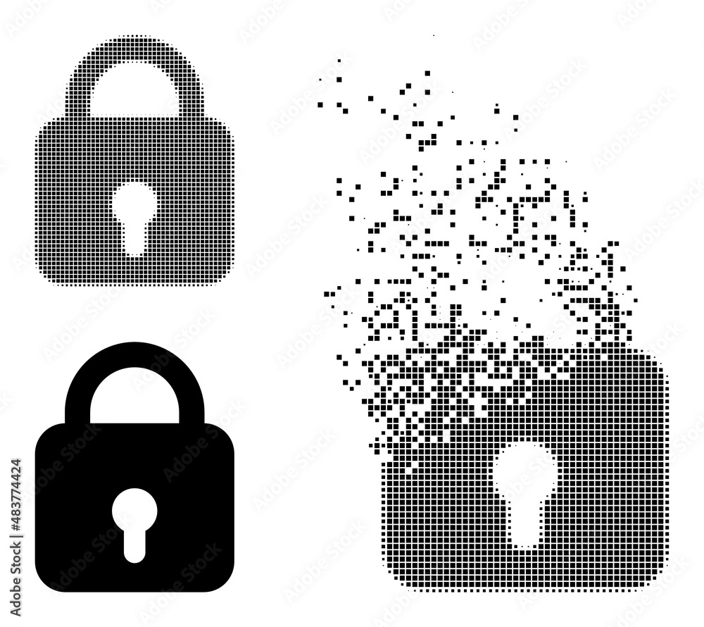 Dispersed dot lock vector icon with destruction effect, and original ...