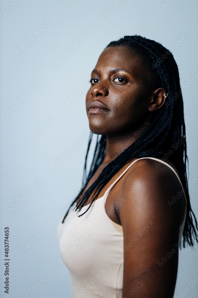Beautiful girl posing in studio for a "body positivity" photo session ...
