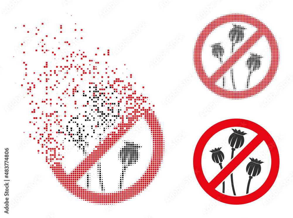 Fractured pixelated stop poppy plants vector icon with wind effect, and ...