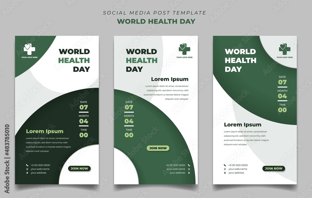 World health day template with green circle shape background design ...