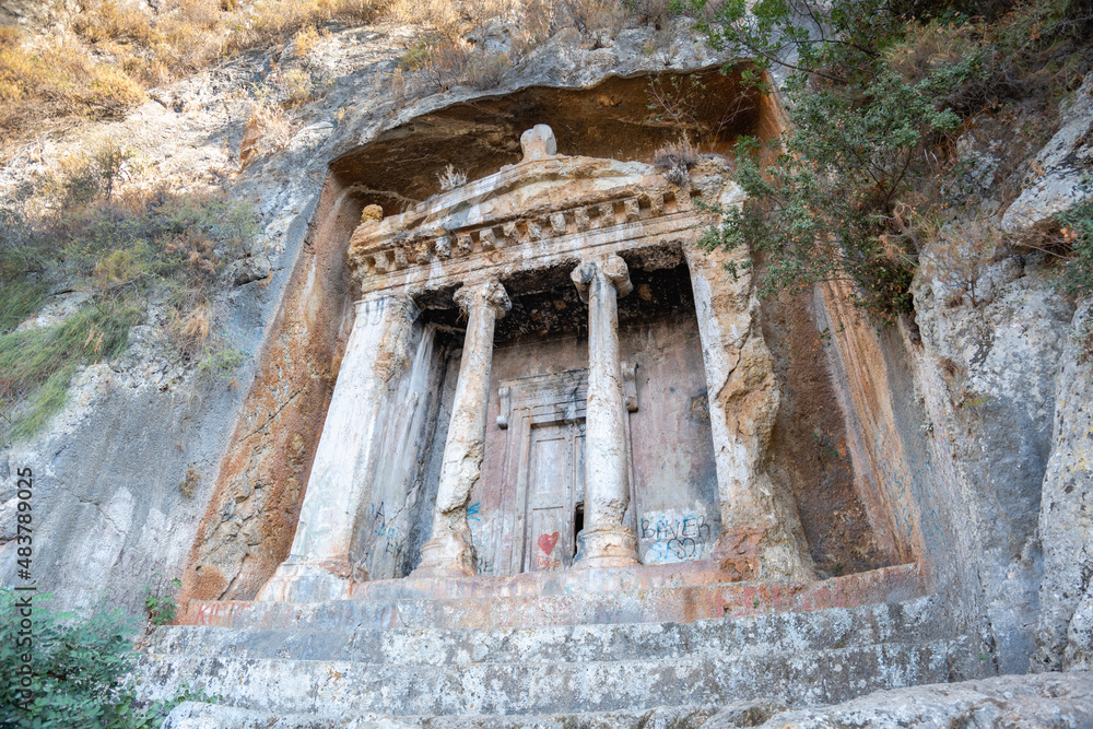 Tomb of Amyntas, the Fethiye Tomb. View of the tombs carved into the ...