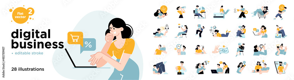 Digital business concept illustrations. Set of flat design vector ...