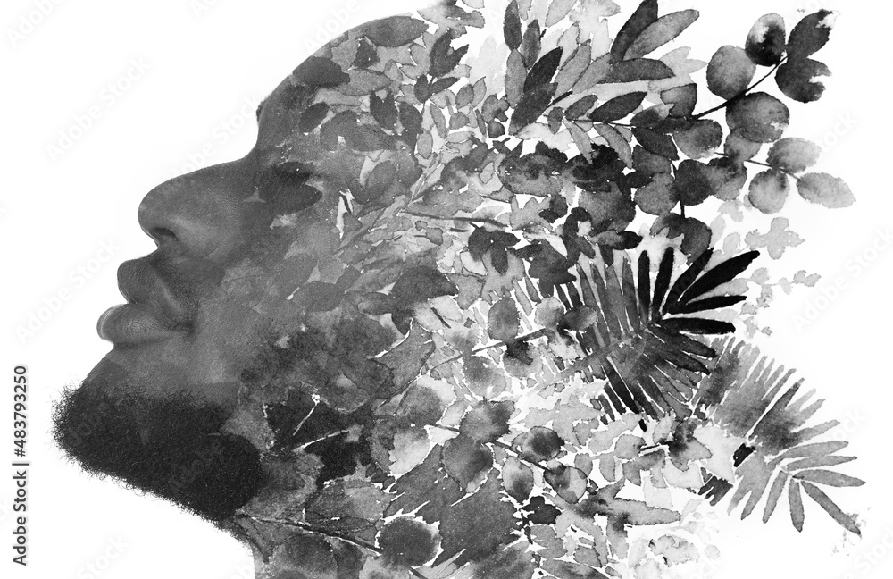 Paintography. A profile portrait of a man combined with an ink painting ...
